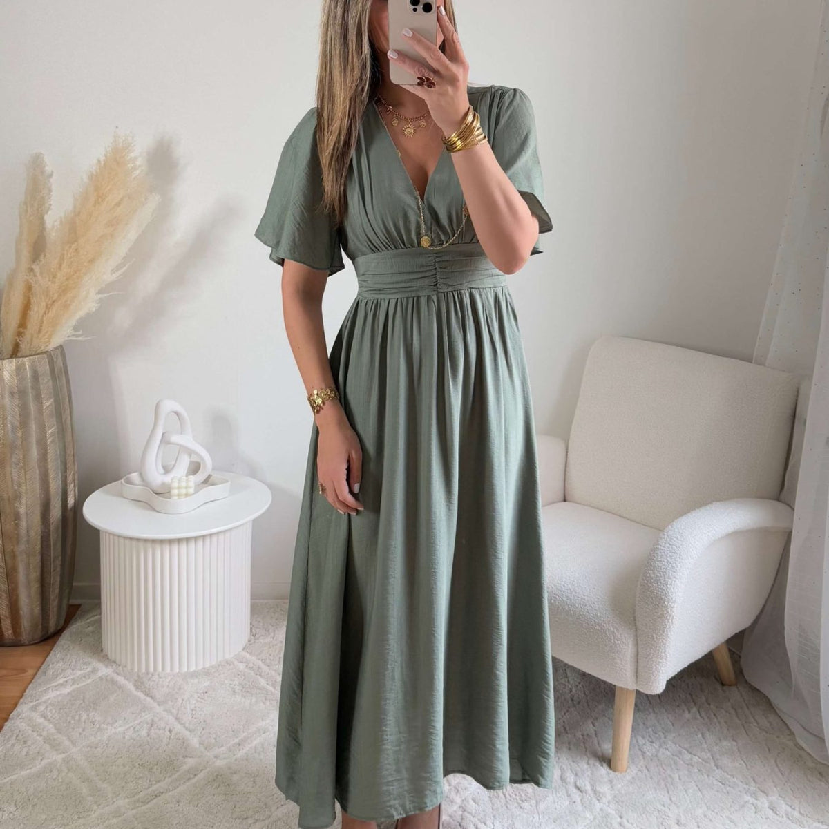 Robe longue verte Diana | Robe fluide chic femme – Easy Dressing